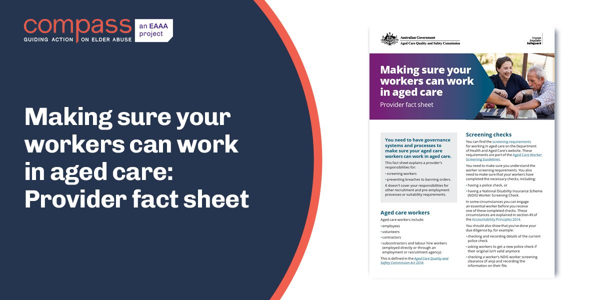 Making sure your workers can work in aged care: Provider fact sheet ...